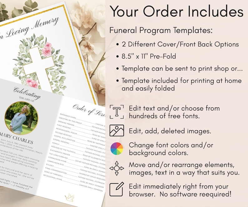 Catholic Funeral Program Template – Editable Christian Memorial ...