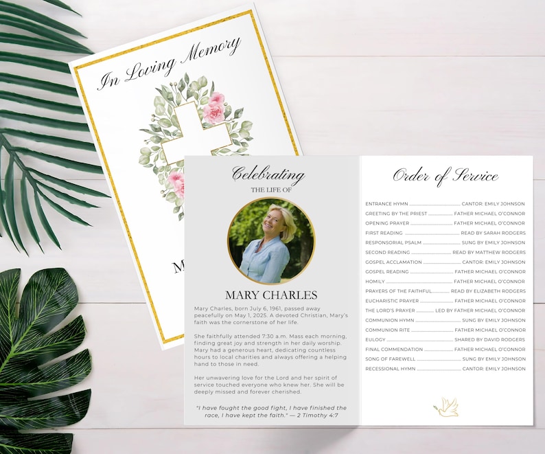Catholic Funeral Program Template – Editable Christian Memorial ...