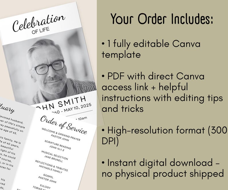 Cremation Funeral Program – Editable Celebration of Life Booklet ...