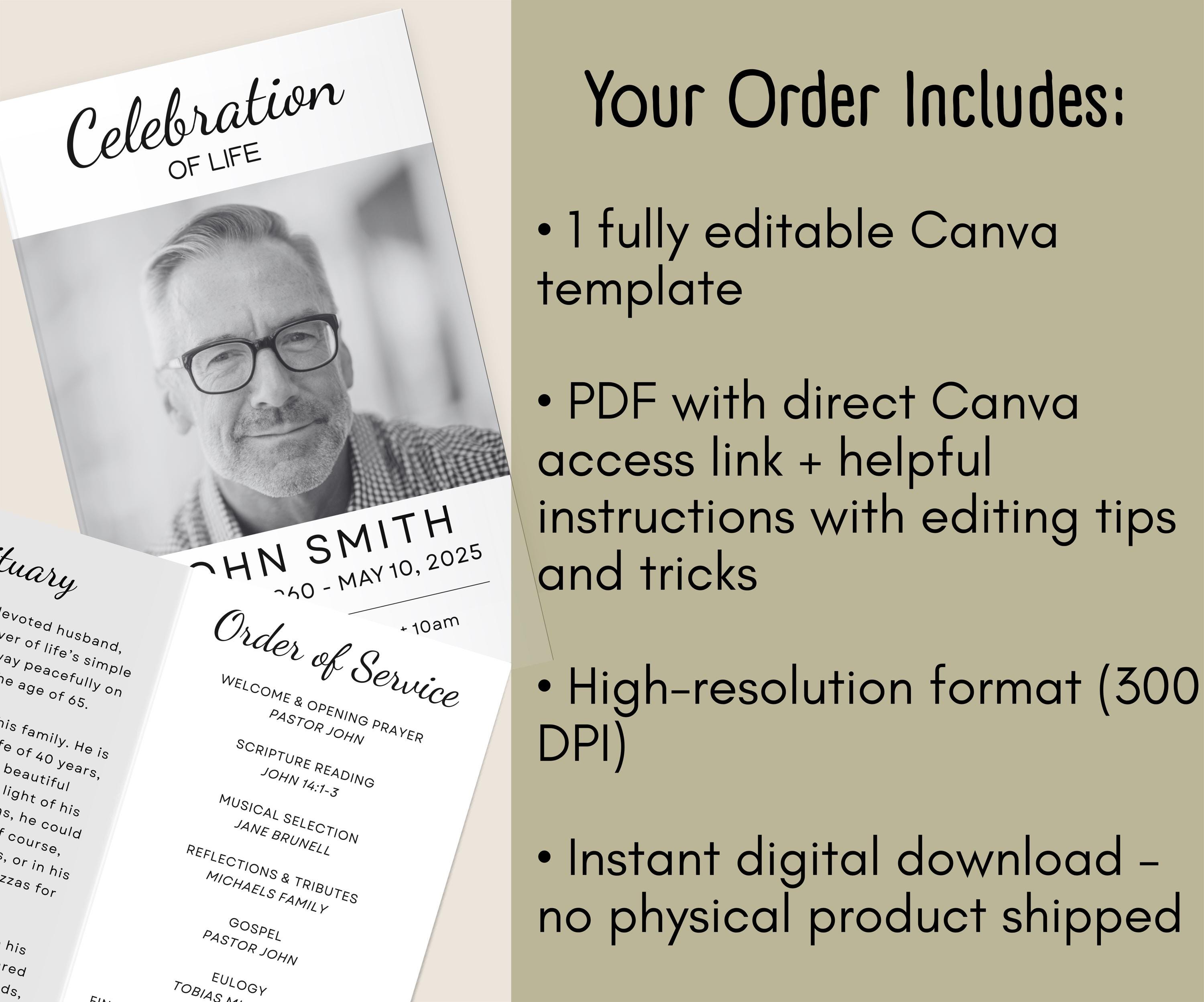 Cremation Funeral Program – Editable Celebration of Life Booklet ...