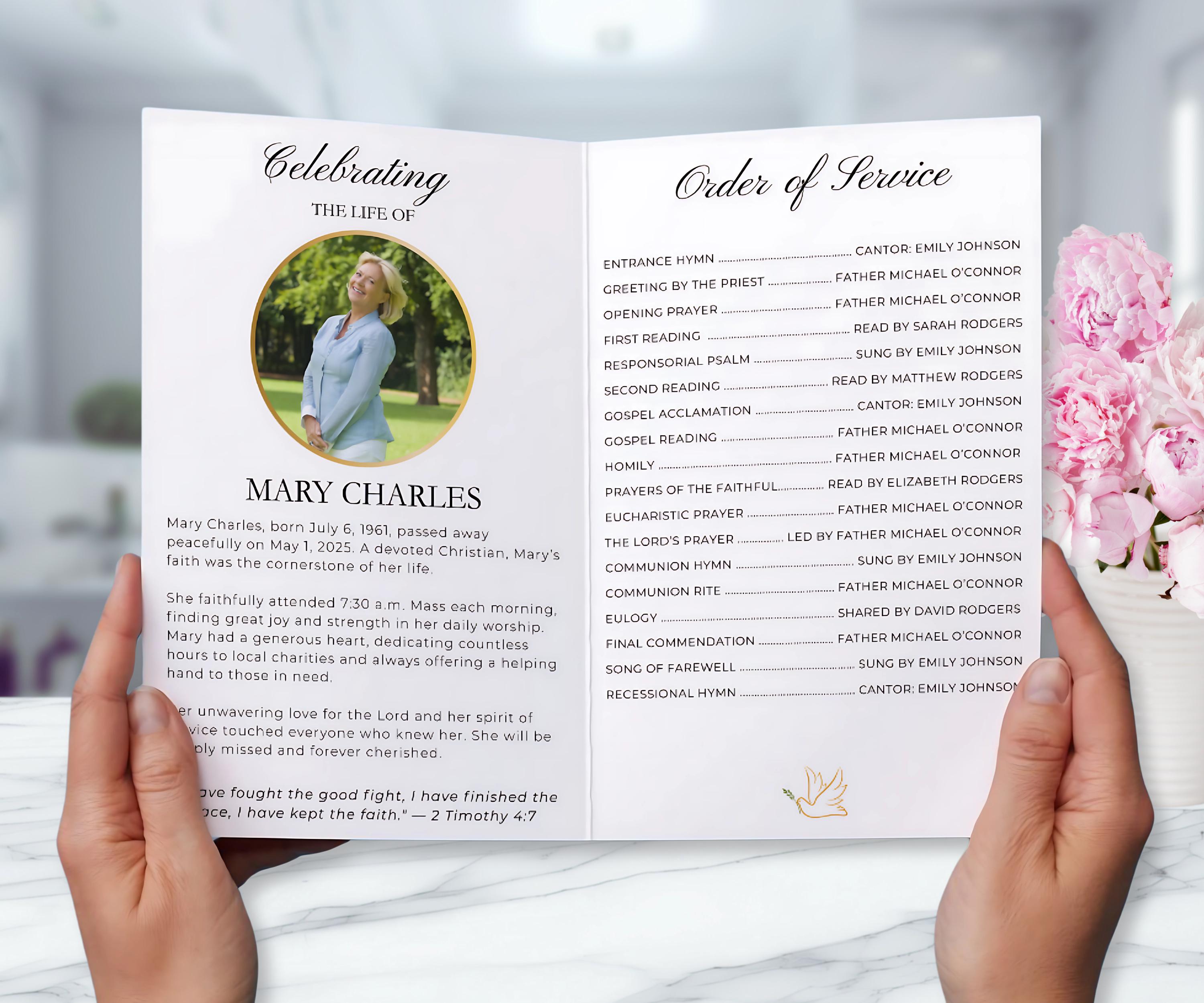 Catholic Funeral Program Template – Editable Christian Memorial ...