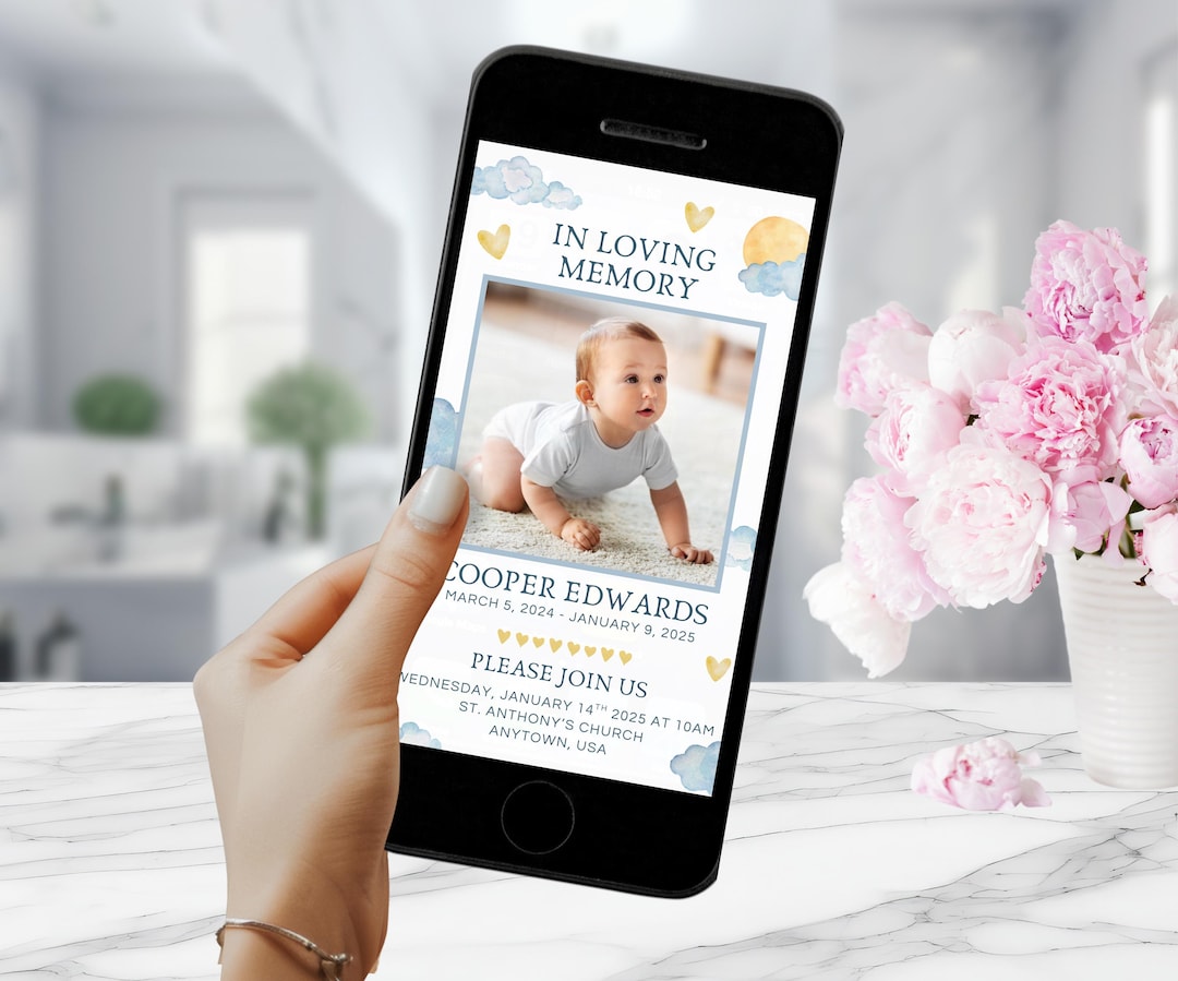 Baby Funeral Evite – Editable Digital Memorial Invitation – Mobile ...