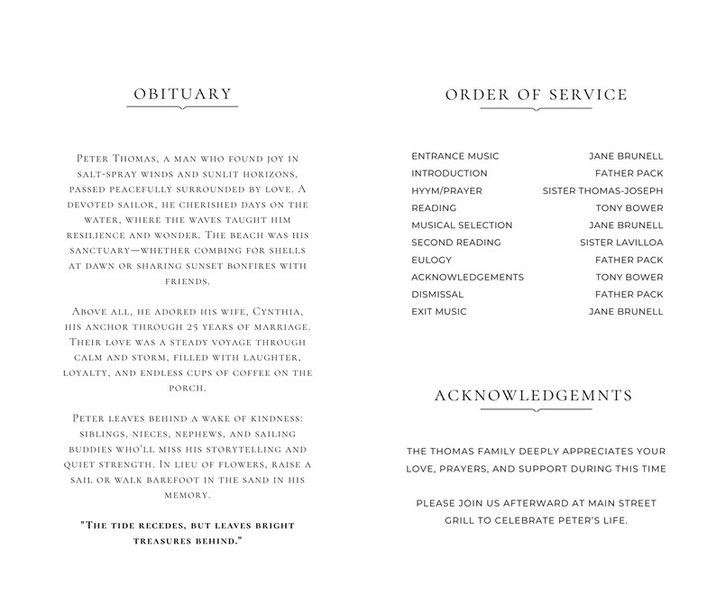 Minimalist Funeral Program Template – Editable Simple Memorial Pamphlet ...