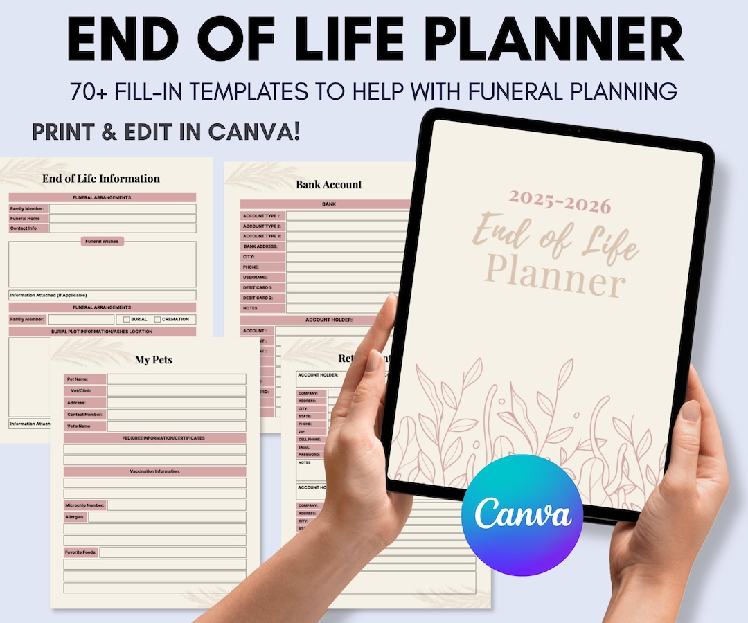 End of Life Planner Printable – Editable Funeral Planning Binder ...