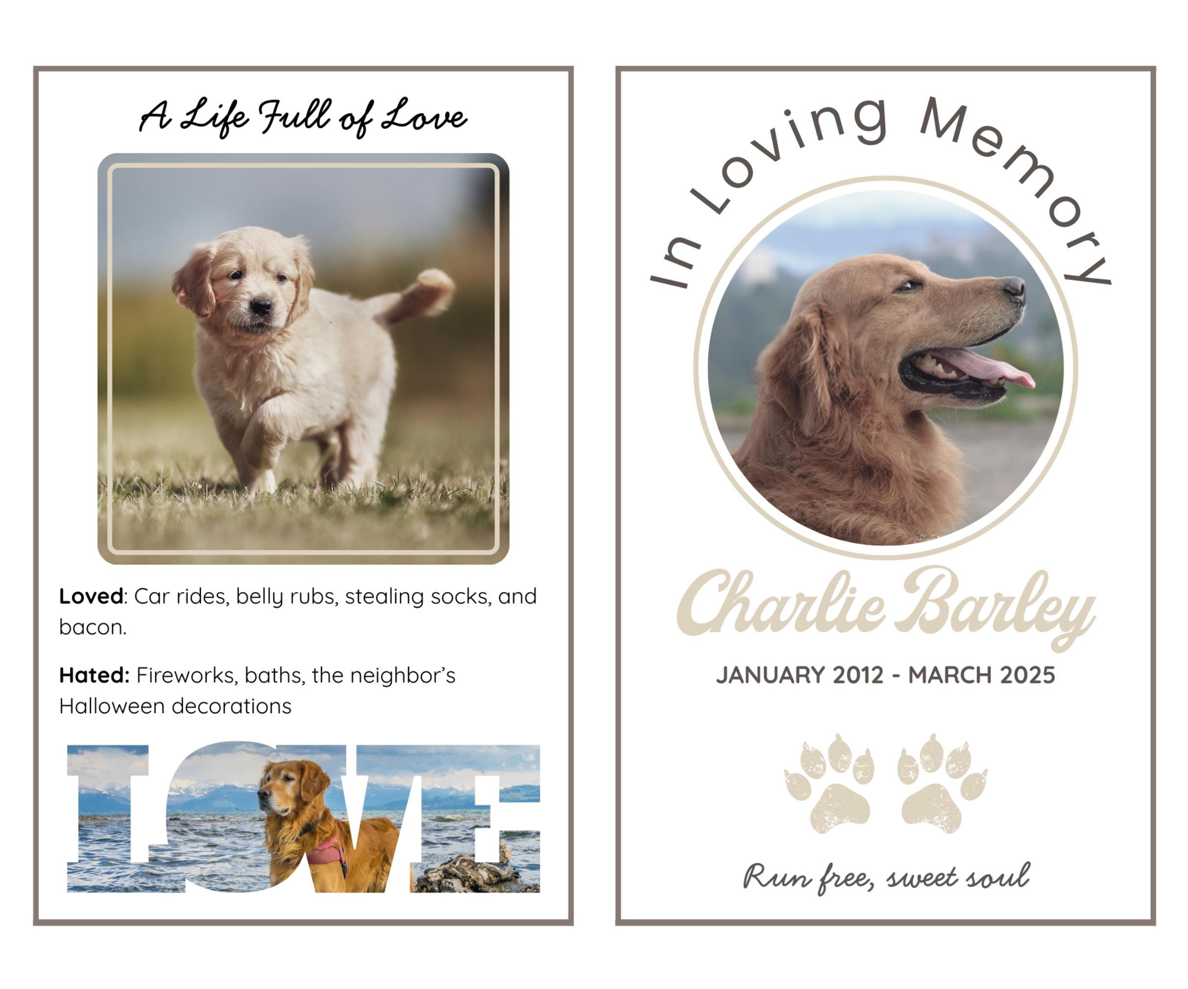 Dog Funeral Program Template – Editable Pet Memorial Booklet ...