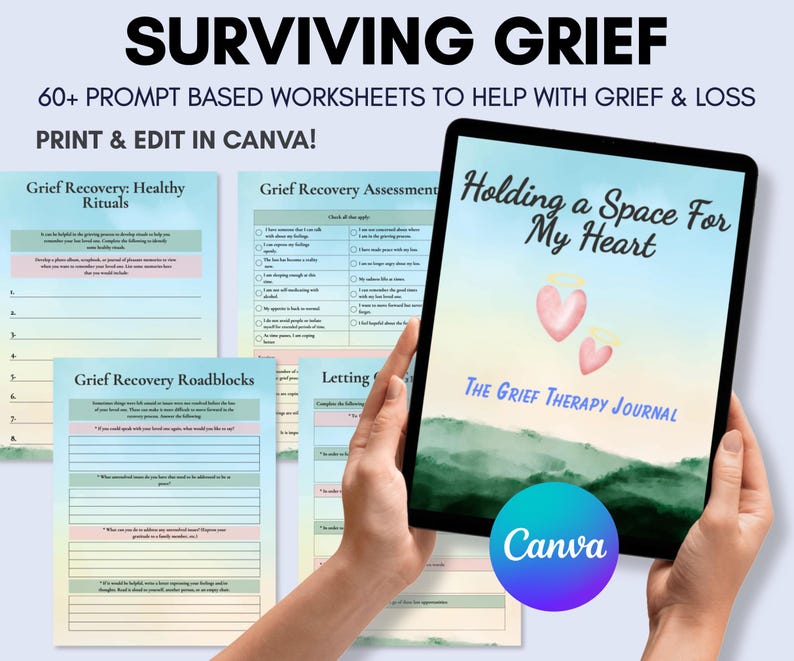 Grief Journal Printable - Editable Canva Grief & Loss Worksheets ...