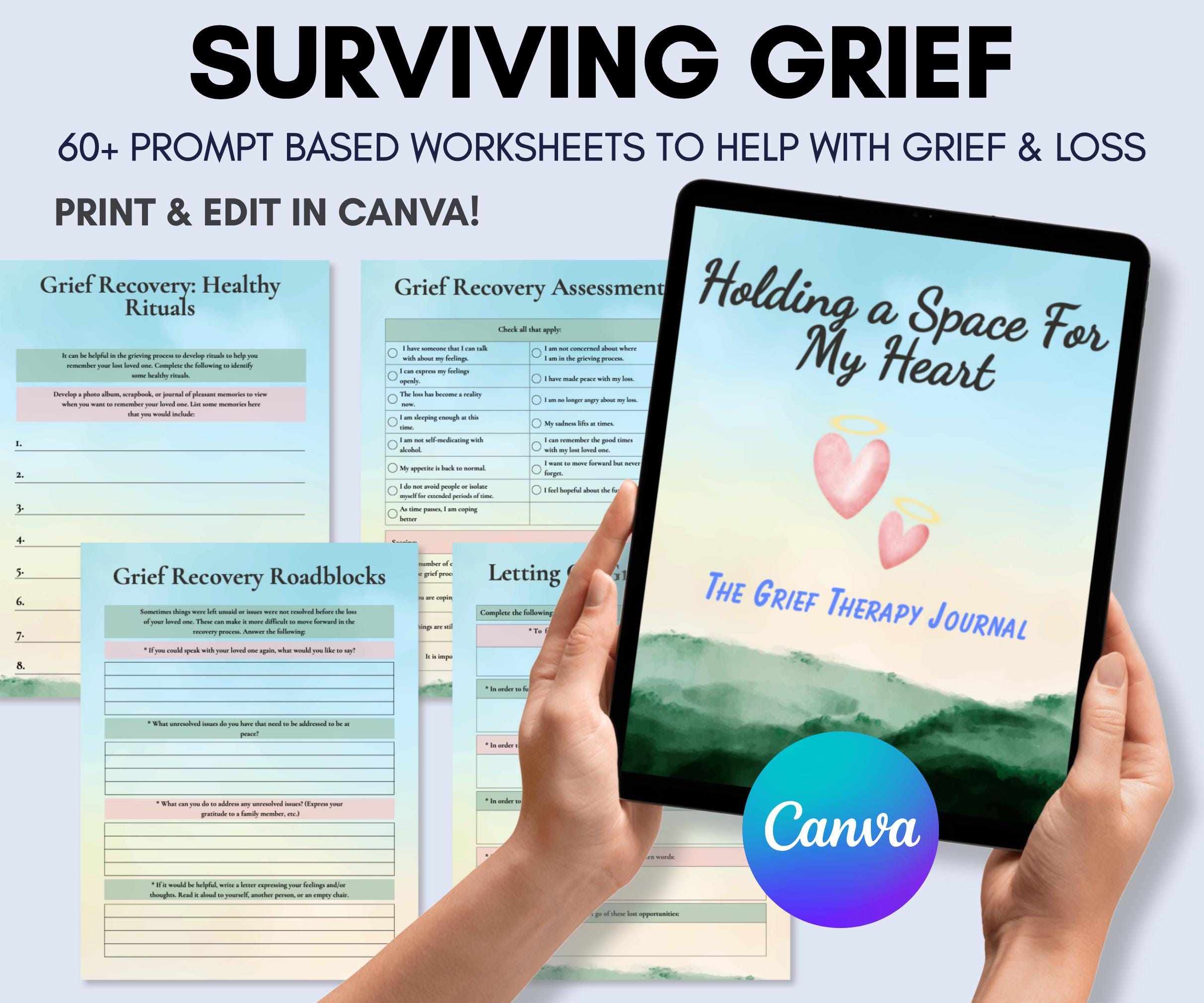 Grief Journal Printable - Editable Canva Grief & Loss Worksheets ...