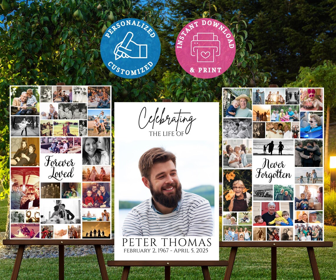 Funeral Photo Collage Template – Editable Memorial Poster – Printable ...