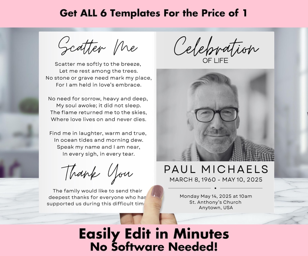 Cremation Memorial Program – Editable Celebration of Life Booklet ...