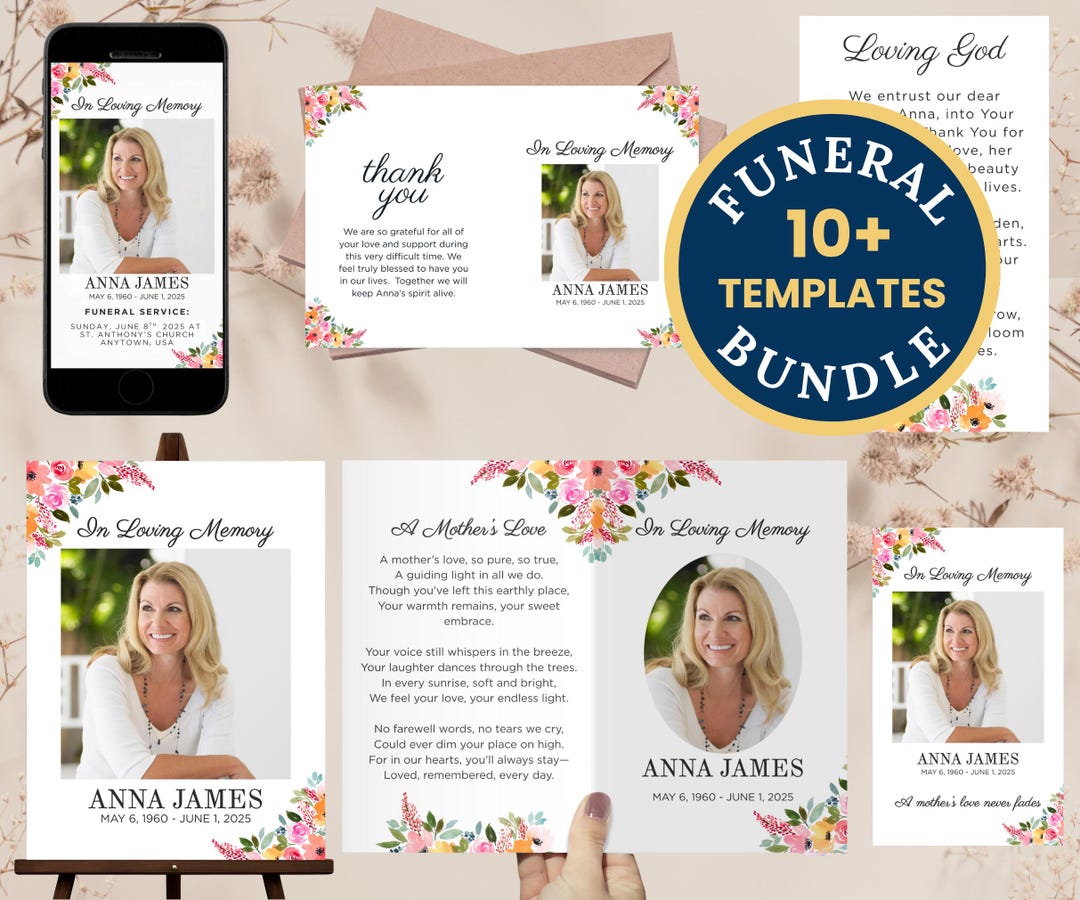 Mom Funeral Template Bundle – Editable Canva Set With Program, Invite ...