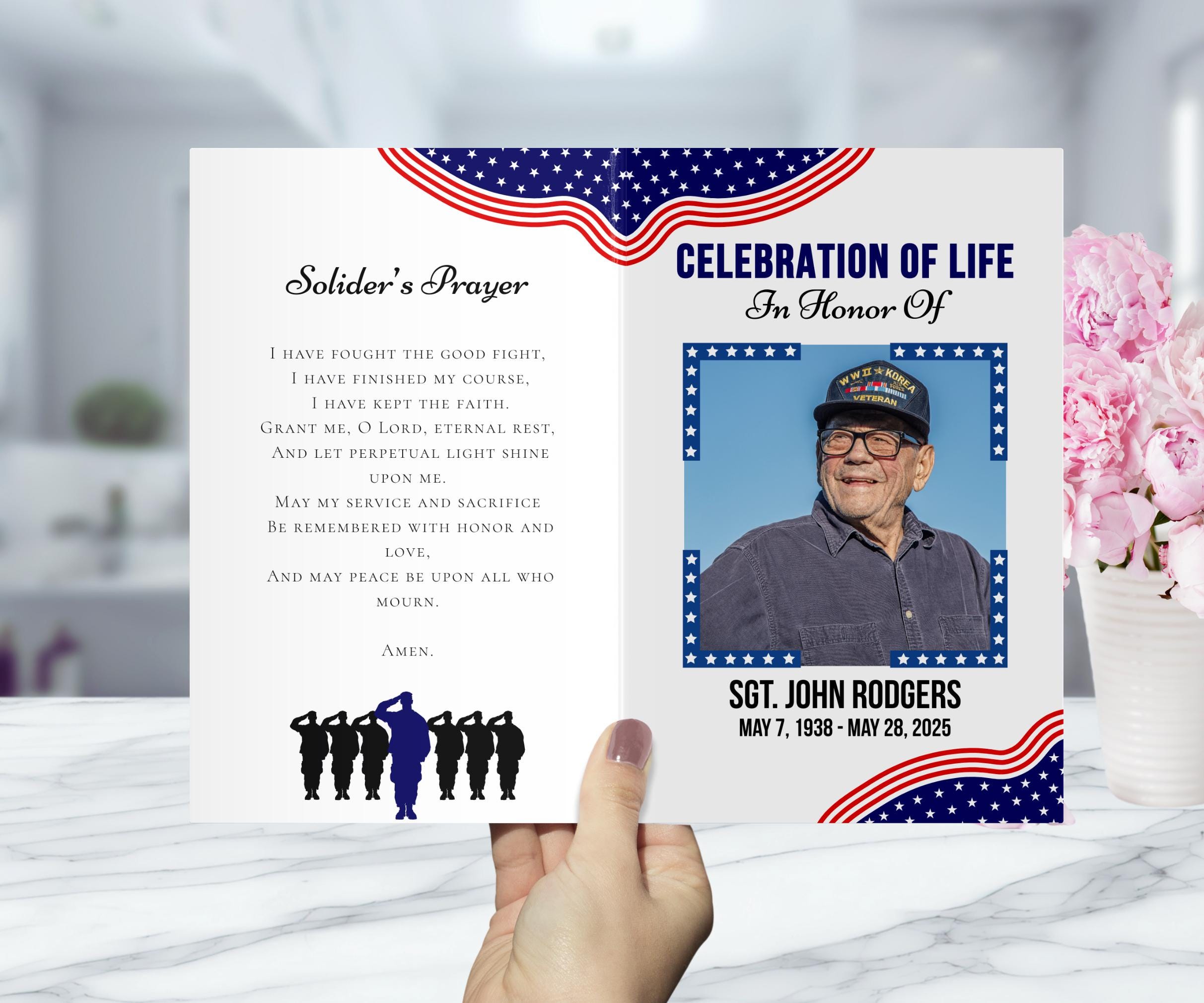 Military Funeral Program Template - Editable Printable Veteran Memorial ...