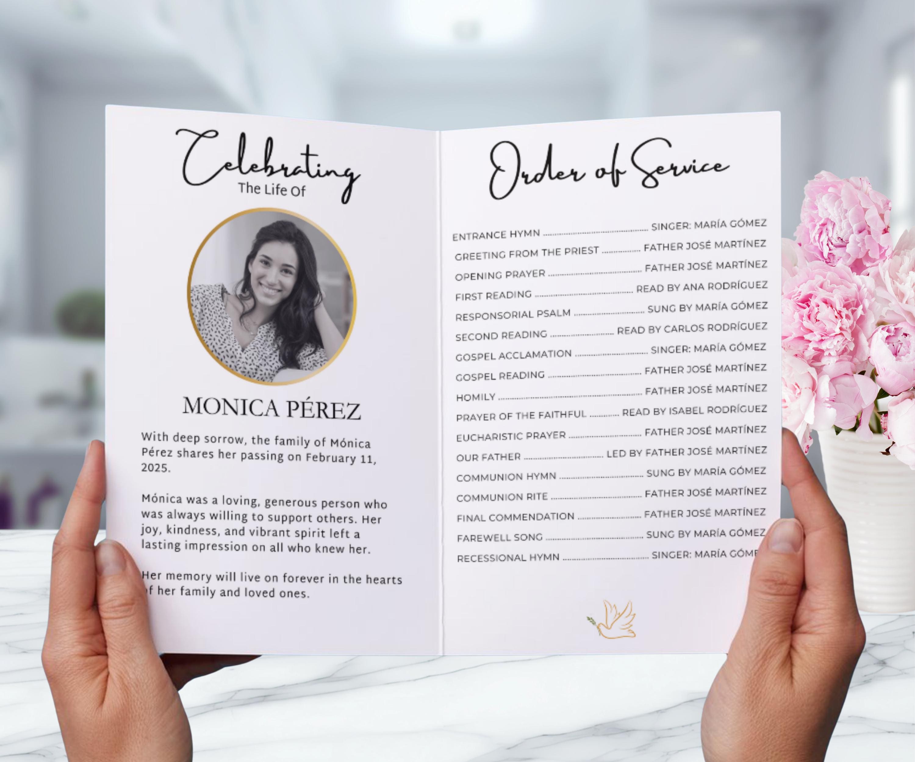 Spanish Funeral Program Template – Editable Bilingual Obituary Pamphlet ...