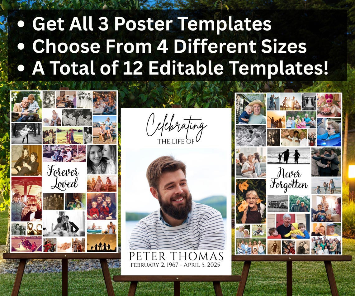 Funeral Photo Collage Template – Editable Memorial Poster – Printable ...