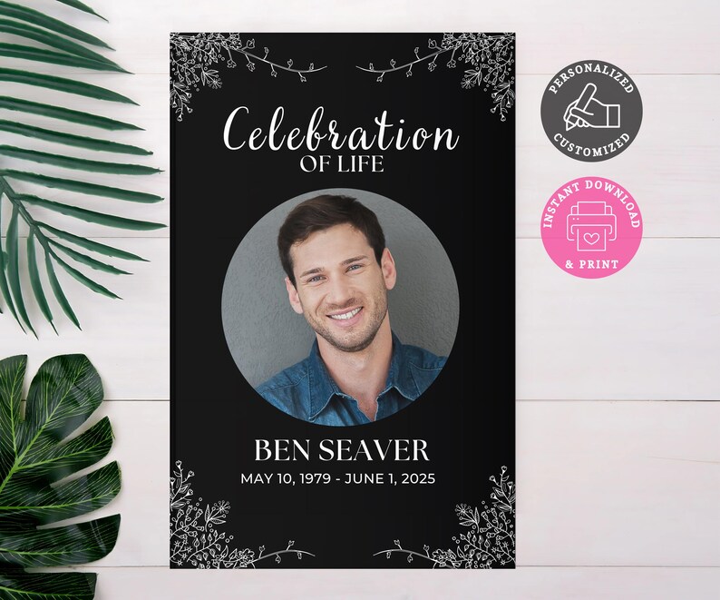 Black Funeral Program Template – Editable Memorial Booklet PDF – Printable Celebration of Life ...