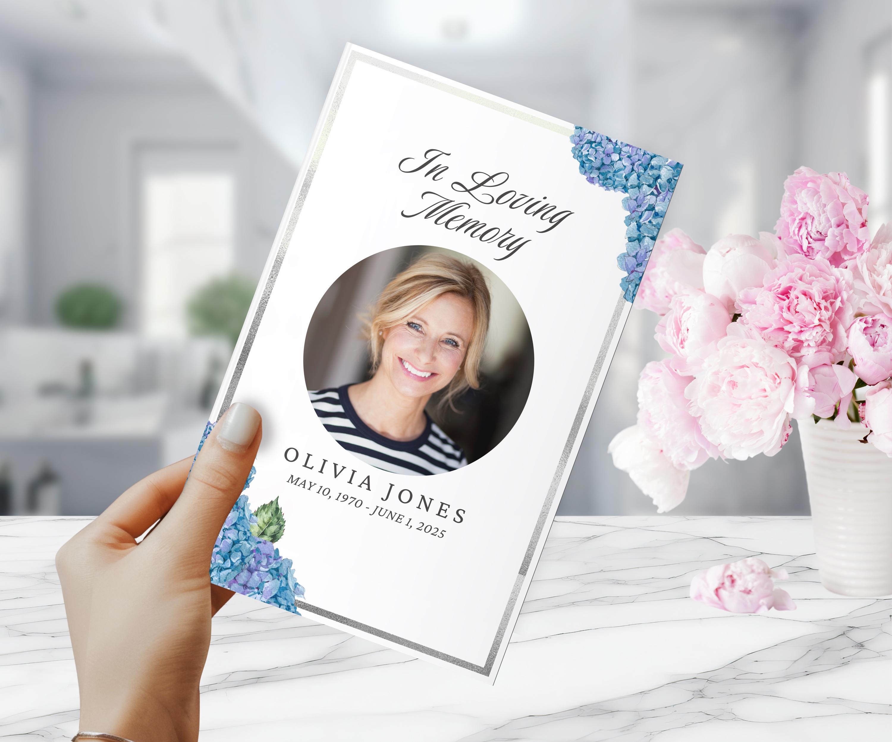 Hydrangea Funeral Program Template – Editable Bifold Memorial Pamphlet ...