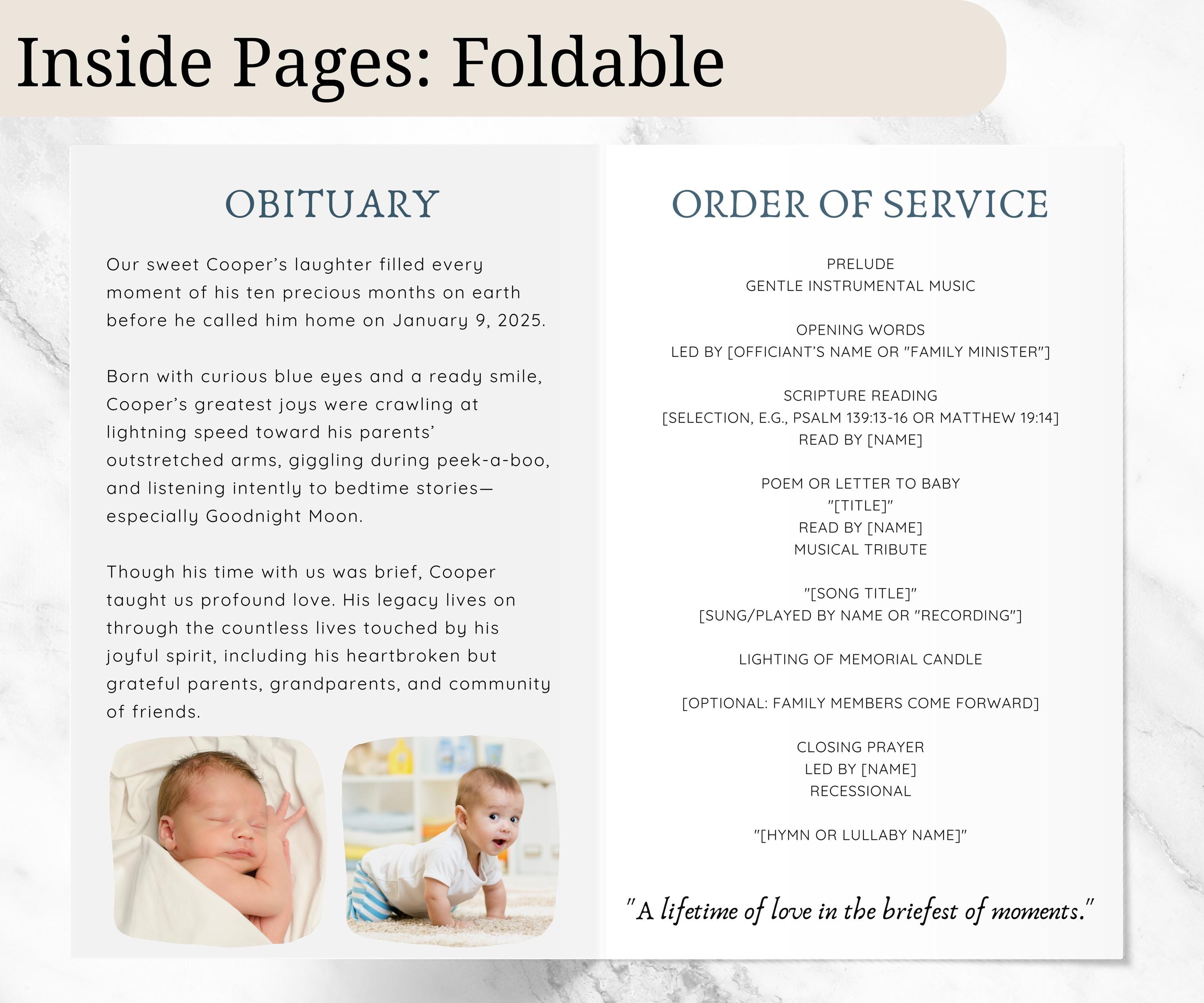 Baby Funeral Program Template - Editable Infant Memorial Booklet - Blue ...
