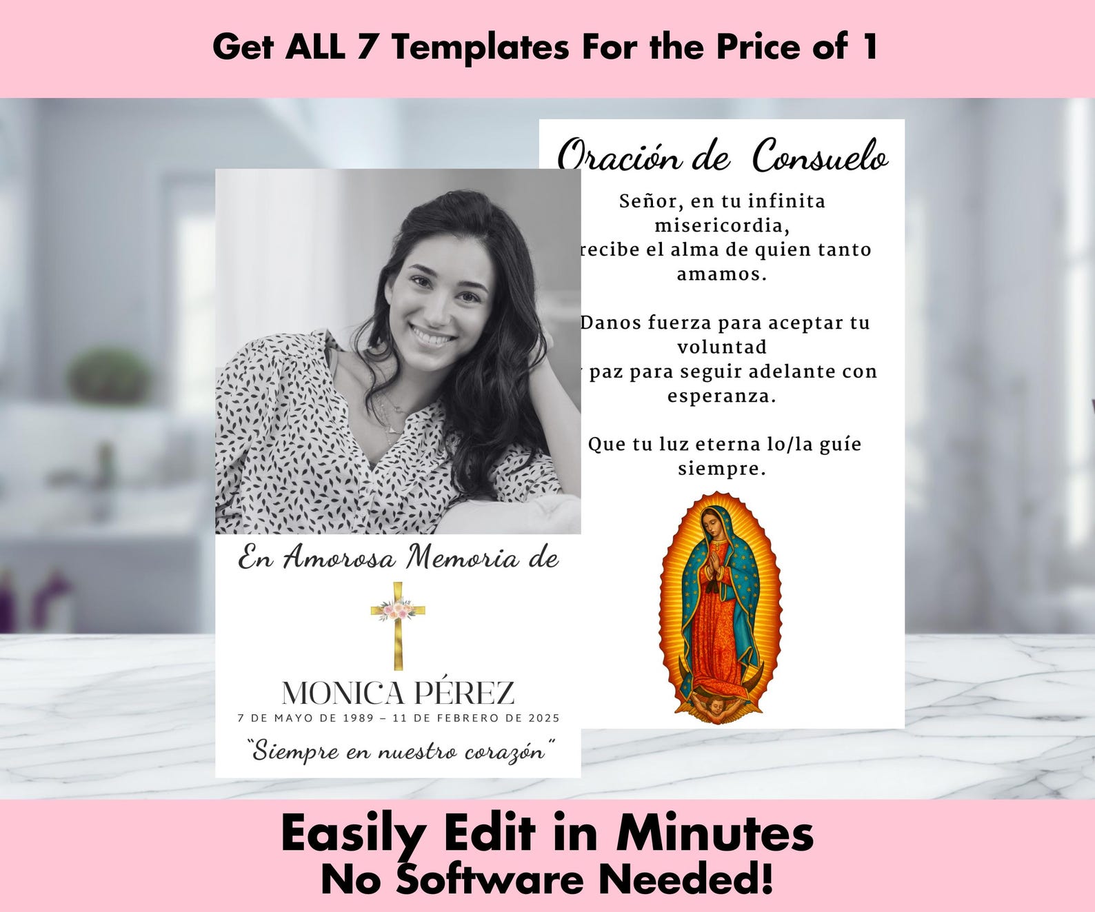 Spanish Funeral Prayer Card – Editable Catholic Memorial Card Template ...
