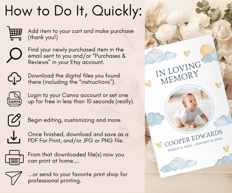 Baby Funeral Program Template – Editable Infant Memorial Booklet ...