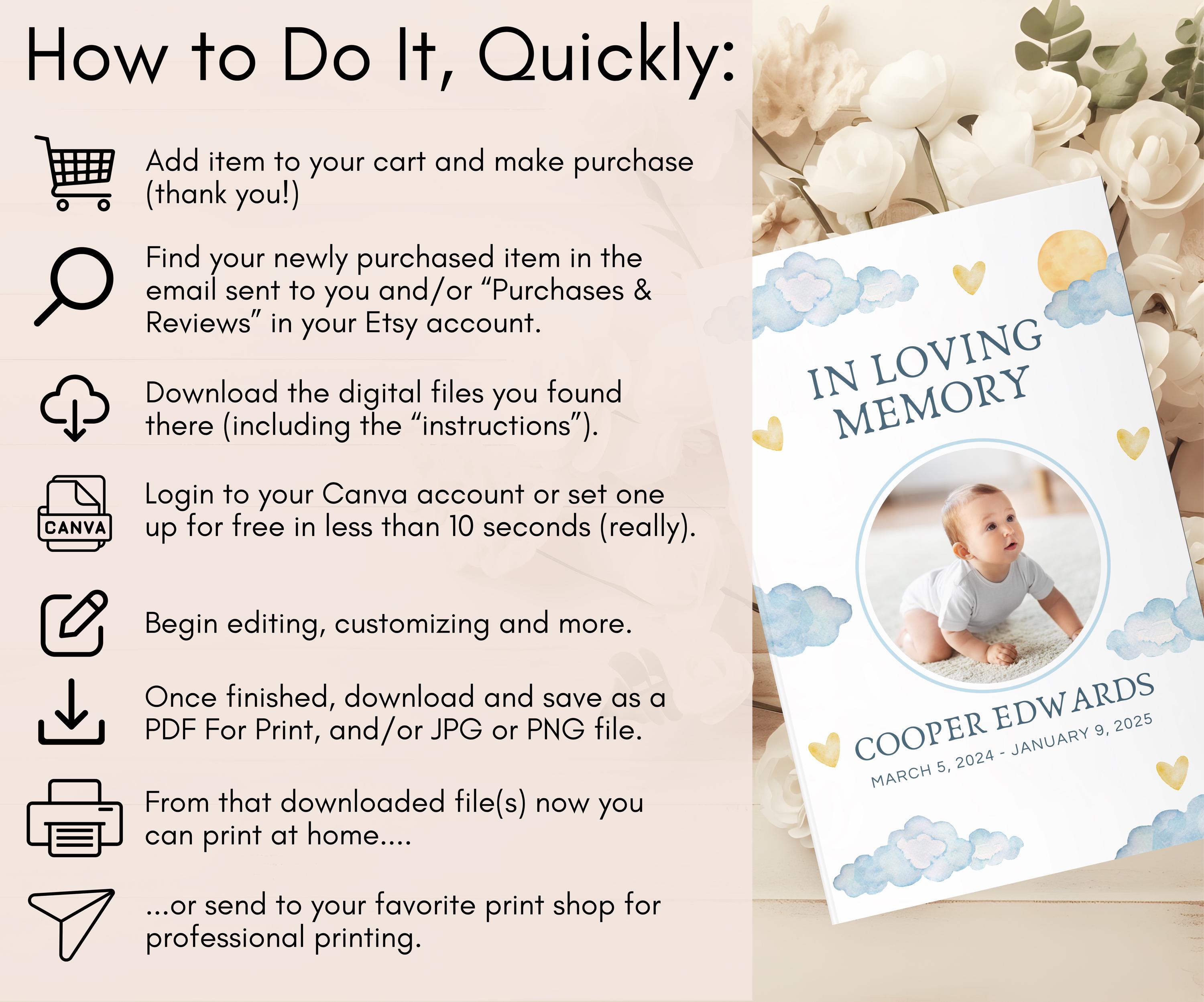 Baby Funeral Program Template – Editable Infant Memorial Booklet ...