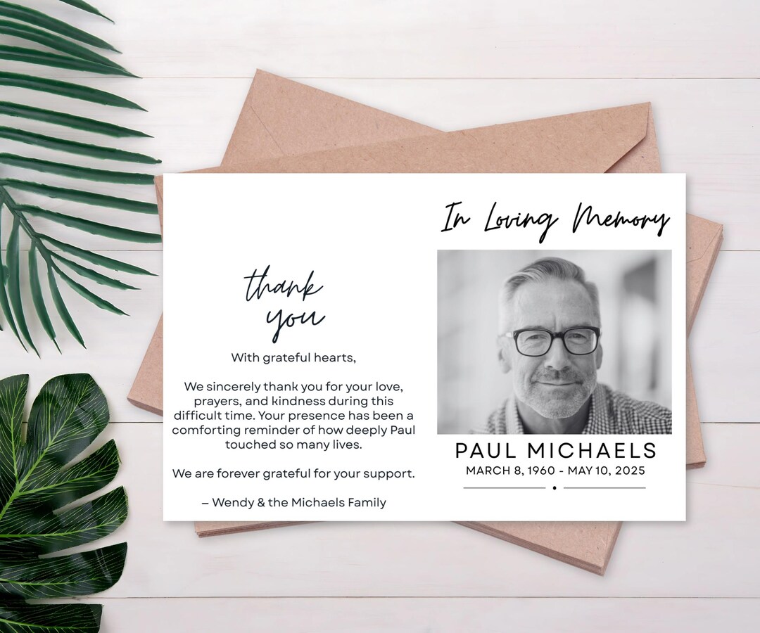 Cremation Thank You Card – Editable Black and White Memorial Template – in Loving Memory – Canva ...