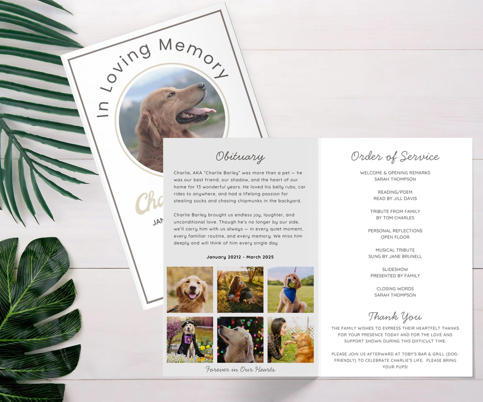 Dog Funeral Program Template – Editable Pet Memorial Booklet ...