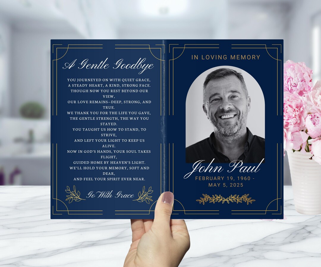 Editable Funeral Program for a Man - Printable Male Memorial Booklet ...