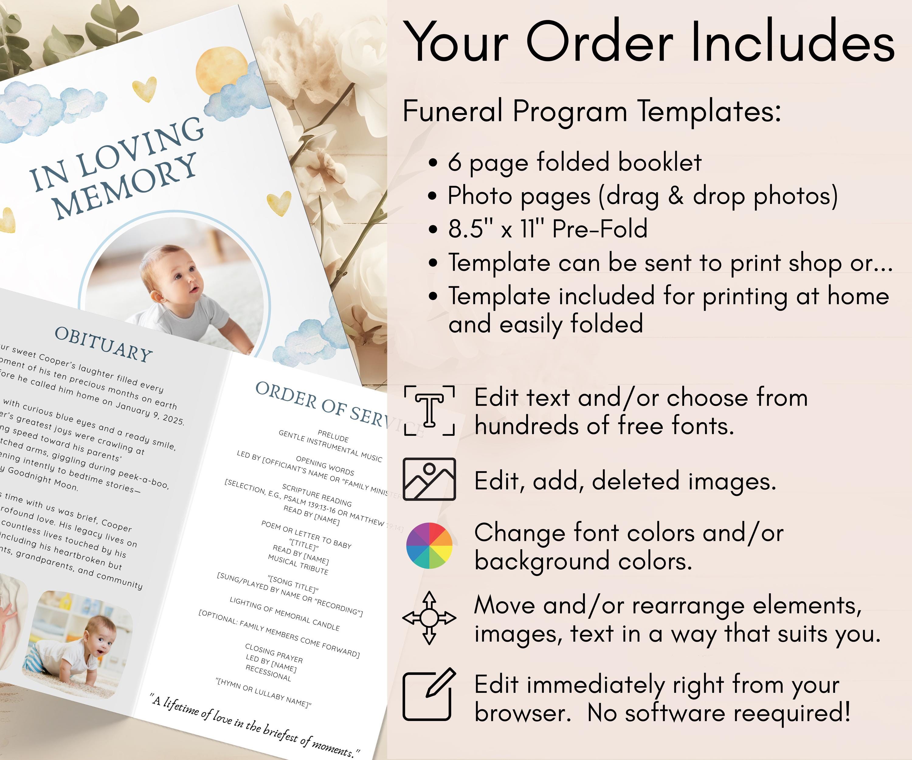 Baby Funeral Program Template – Editable Infant Memorial Booklet ...