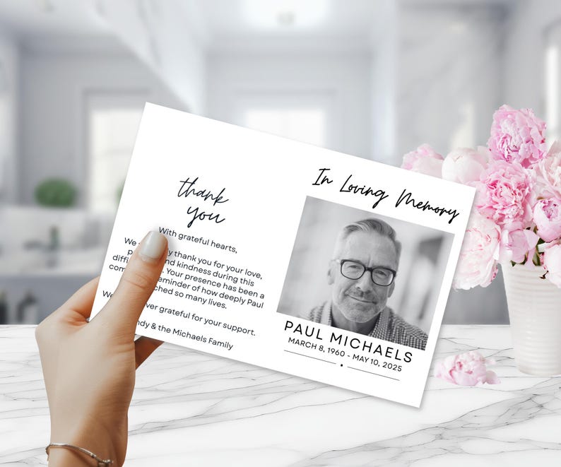 Cremation Thank You Card – Editable Black and White Memorial Template ...