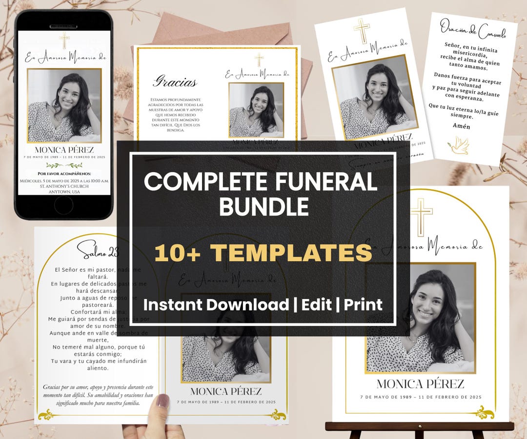 Spanish Funeral Template Bundle – Editable Canva Set With Programa De ...
