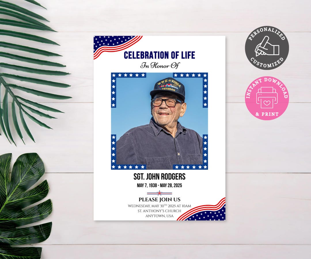 Military Funeral Invitation – Editable Veteran Memorial Card – Canva ...
