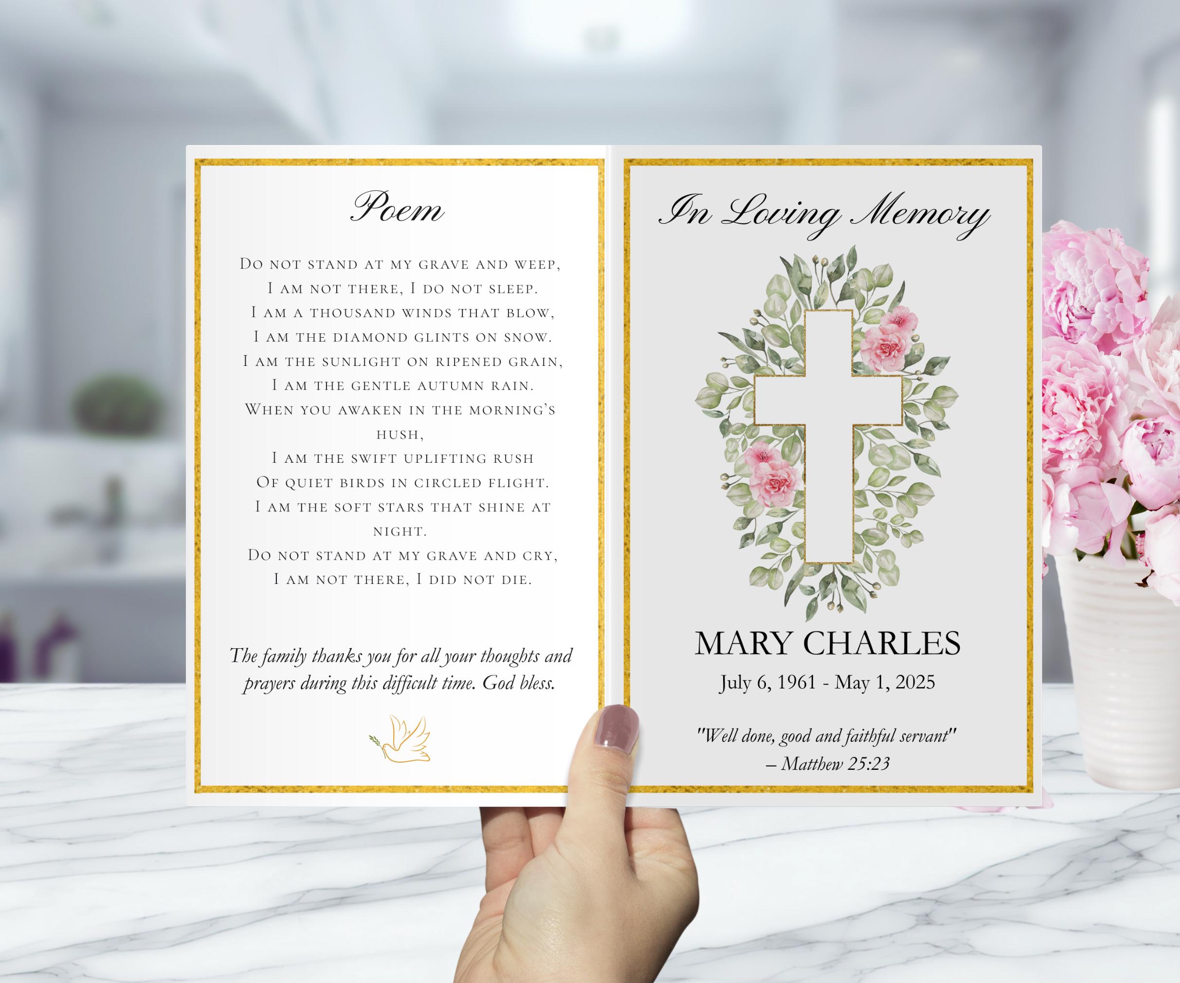 Catholic Funeral Program Template – Editable Christian Memorial ...