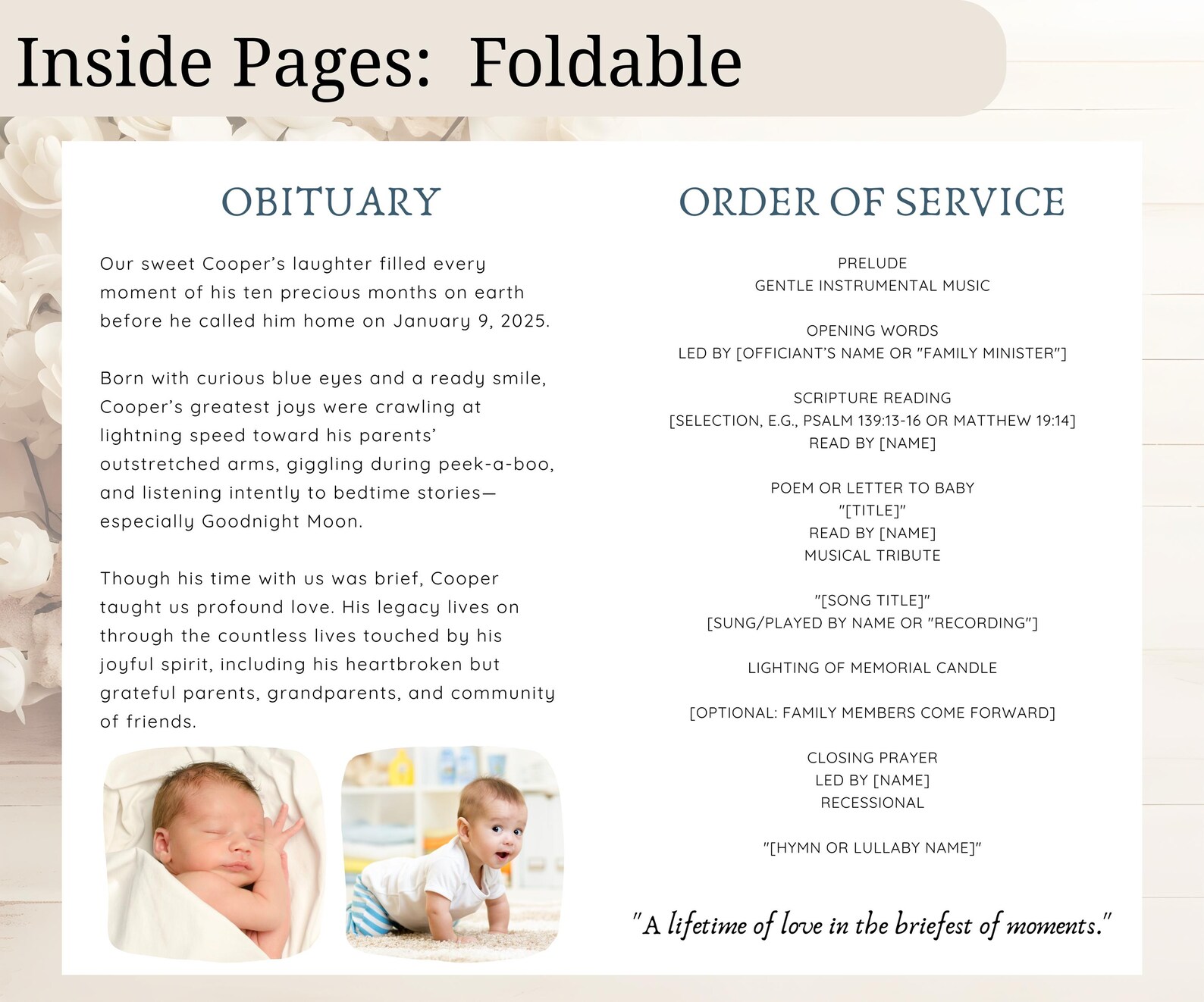 Baby Funeral Program Template – Editable Infant Memorial Booklet ...