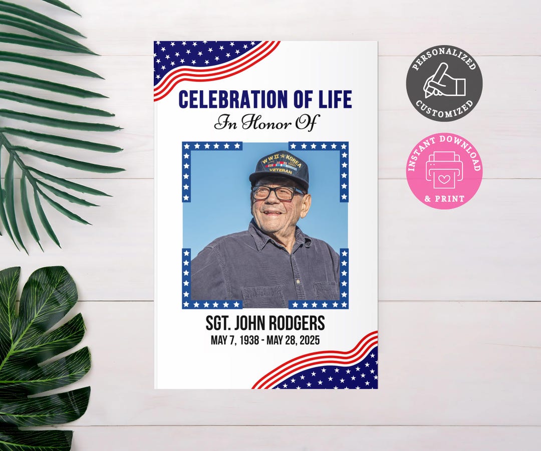 Military Funeral Program Template - Editable Printable Veteran Memorial ...