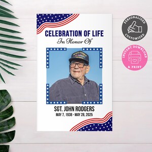 Military Funeral Program Template – Printable Veteran Memorial Pamphlet ...