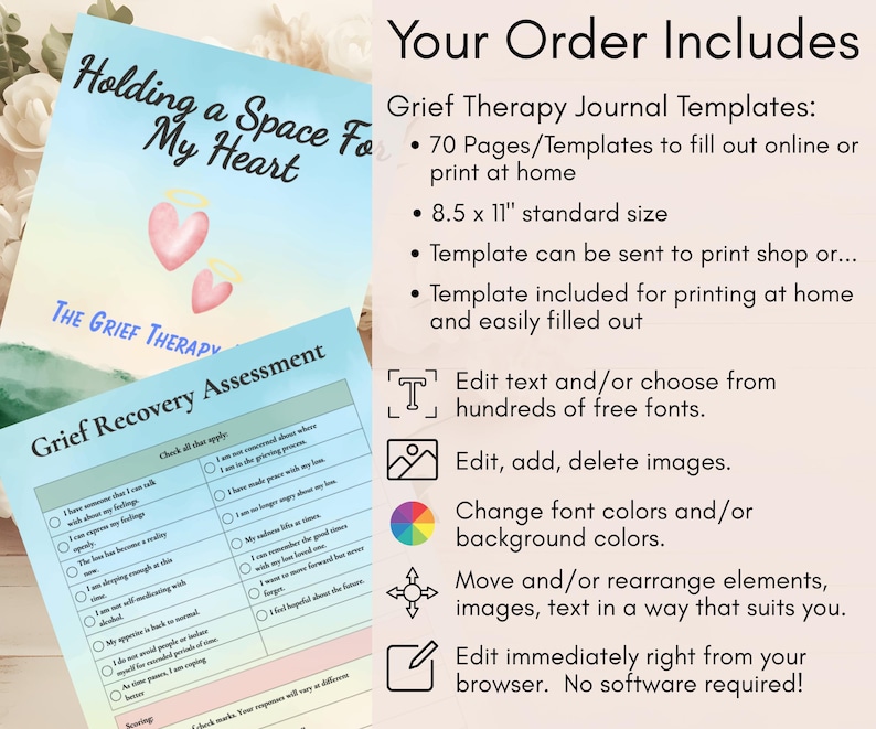 Grief Journal Printable - Editable Canva Grief & Loss Worksheets ...