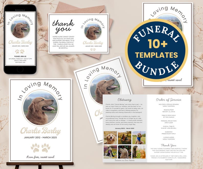 Dog Funeral Template Bundle – Editable Pet Memorial Canva Set With ...