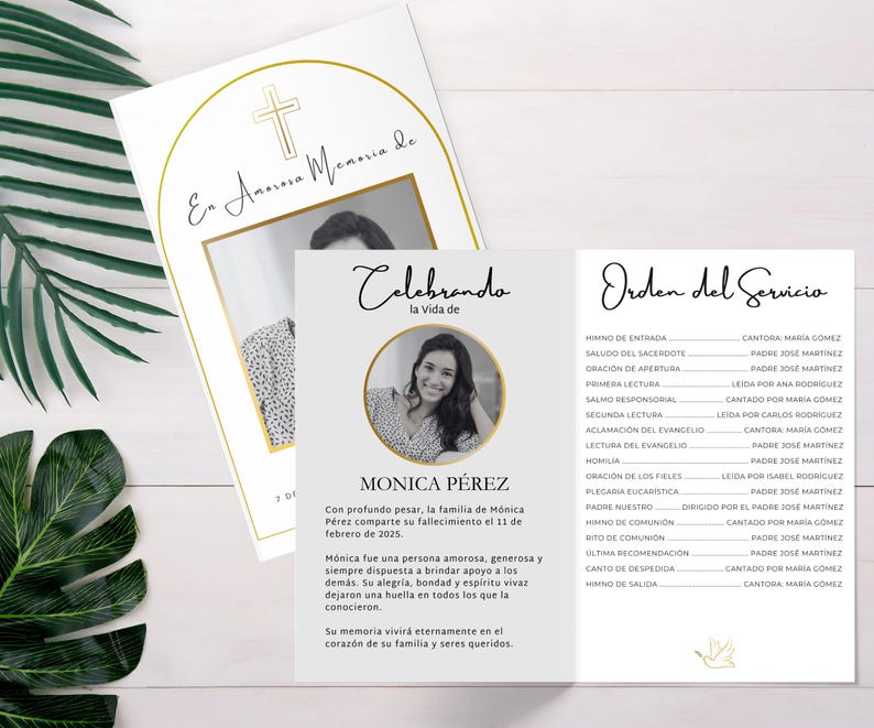Spanish Funeral Program Template – Editable Bilingual Obituary Pamphlet ...