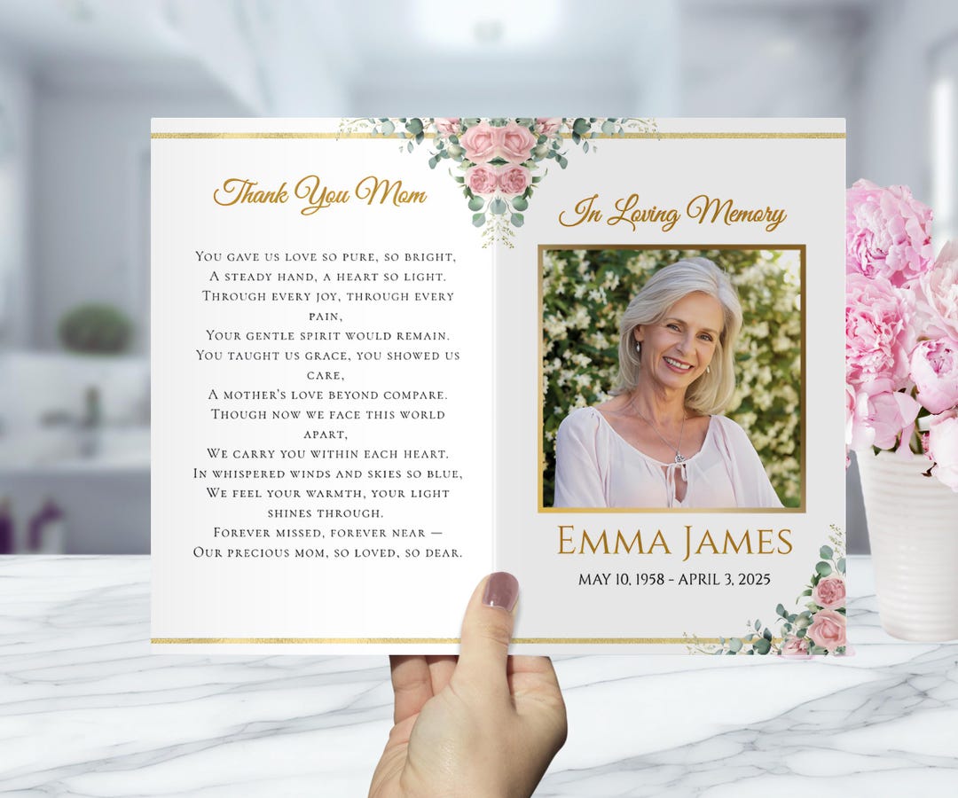 Floral Funeral Program Template – Editable Celebration of Life Pamphlet ...