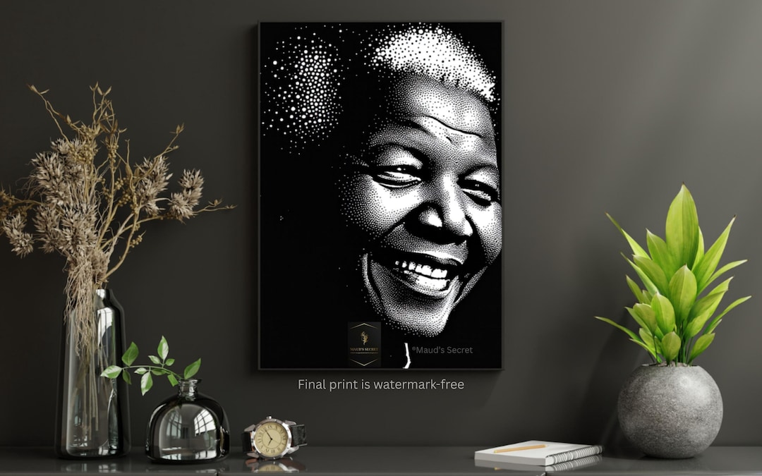 Nelson Mandela, Portrait, Premium Giclée, Dot Art, B&W, Tribute, Home ...