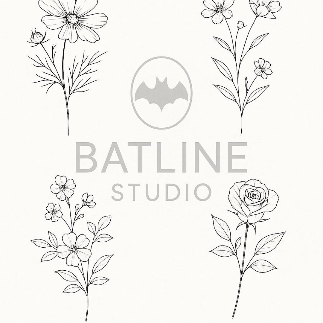 Botanical Fineline Tattoo Flashsheet A4 Digital Download Blackwork ...