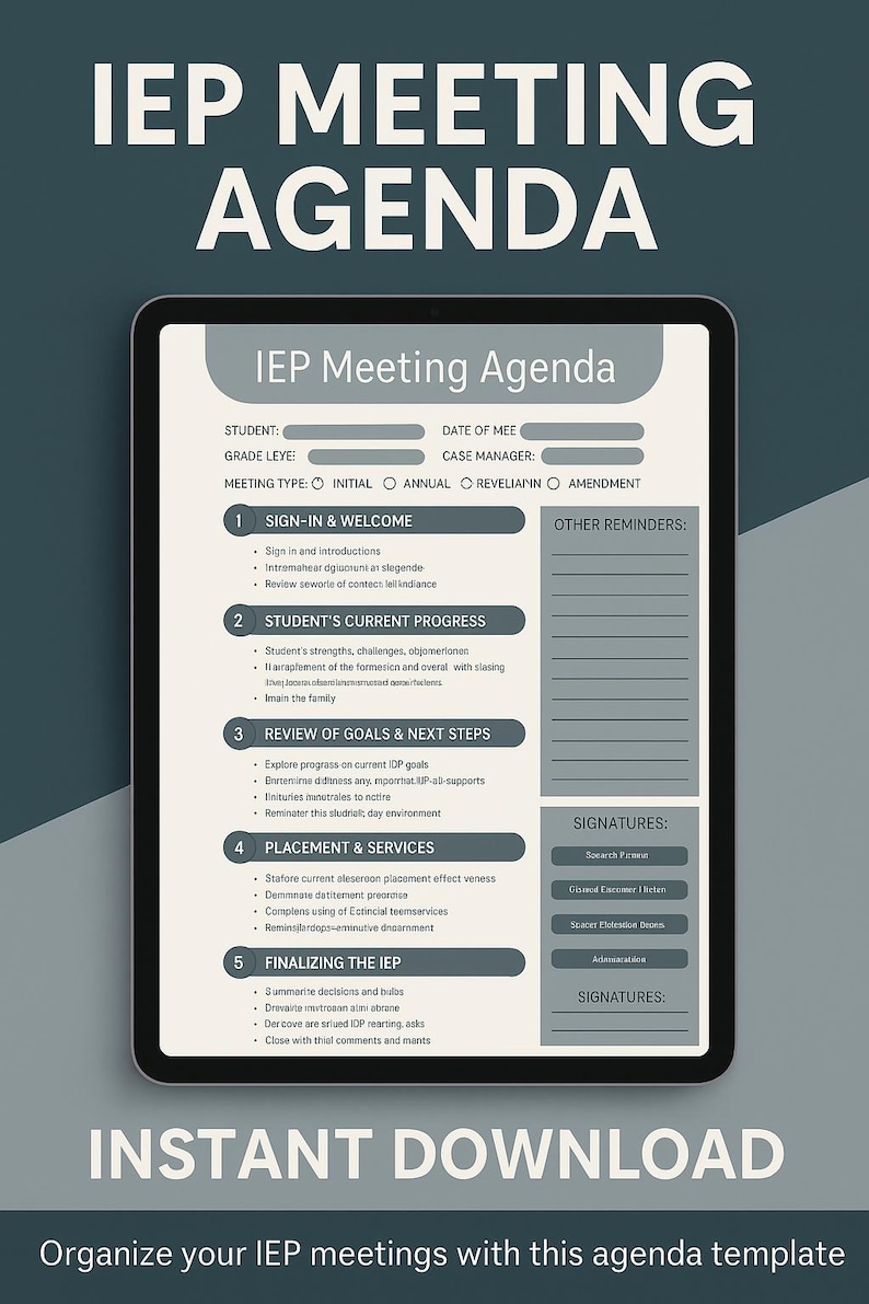 Individualized Education Plan IEP Meeting Form Digital&pdf Available - Etsy