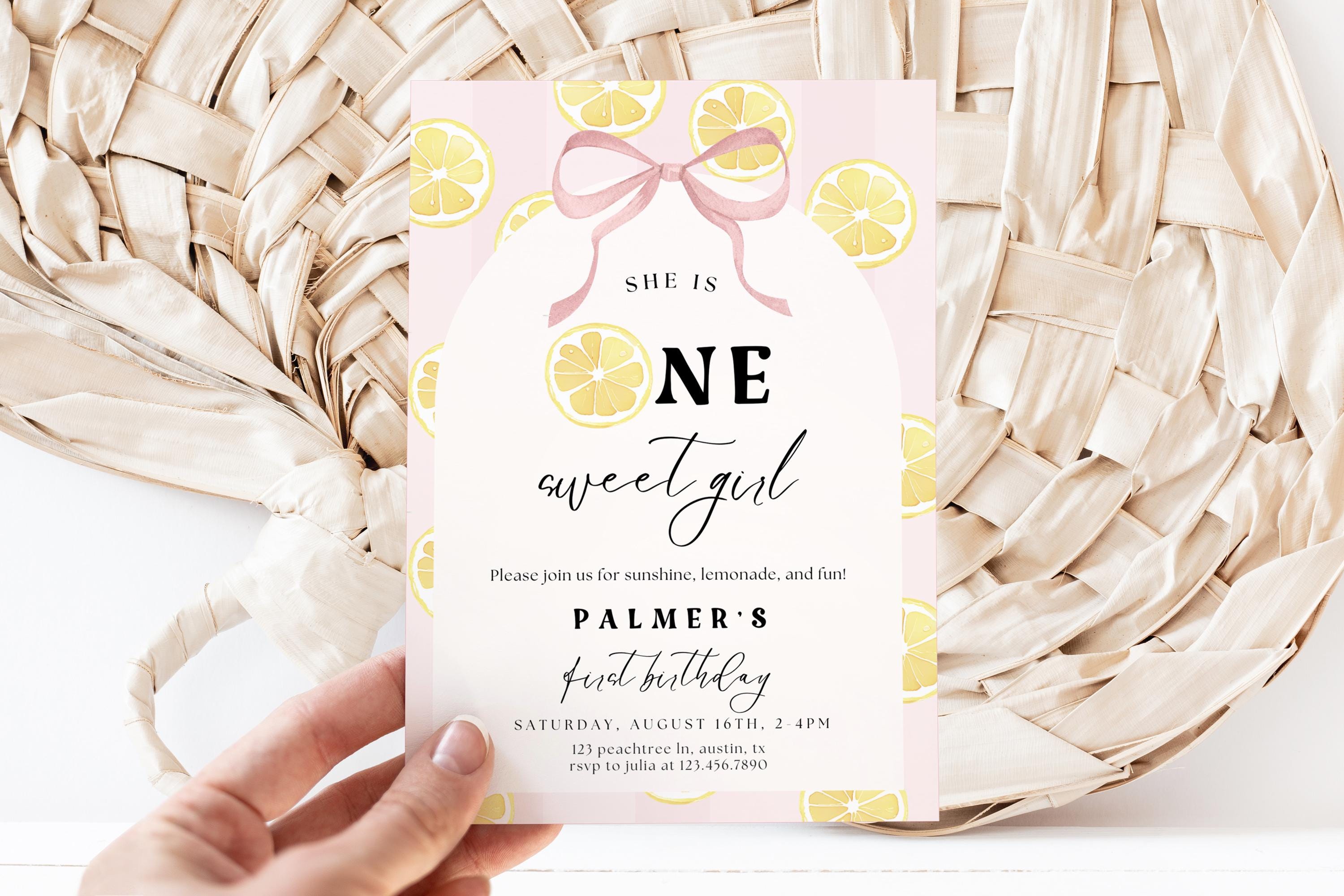 Pink Lemonade First Birthday Invitation, Strawberry 1st Birthday Invite ...