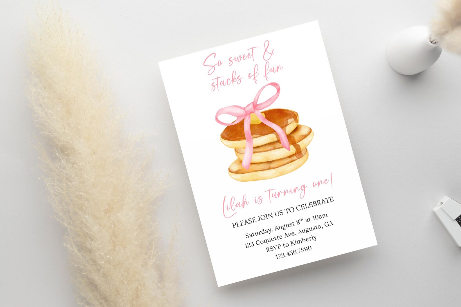 Bows and Brunch Birthday Invitation, Pancakes Short Stack Coquette Bow ...