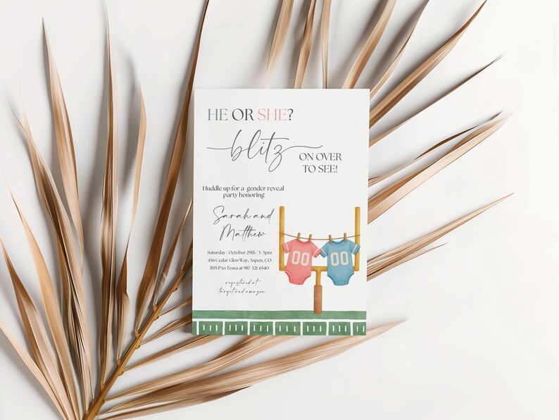 Football Gender Reveal Invite, Huddle up Kick-off Invitation Sports ...