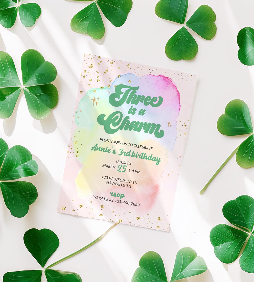 Three is a Charm Birthday Invitation, Lucky St Patrick Invite, 3rd ...