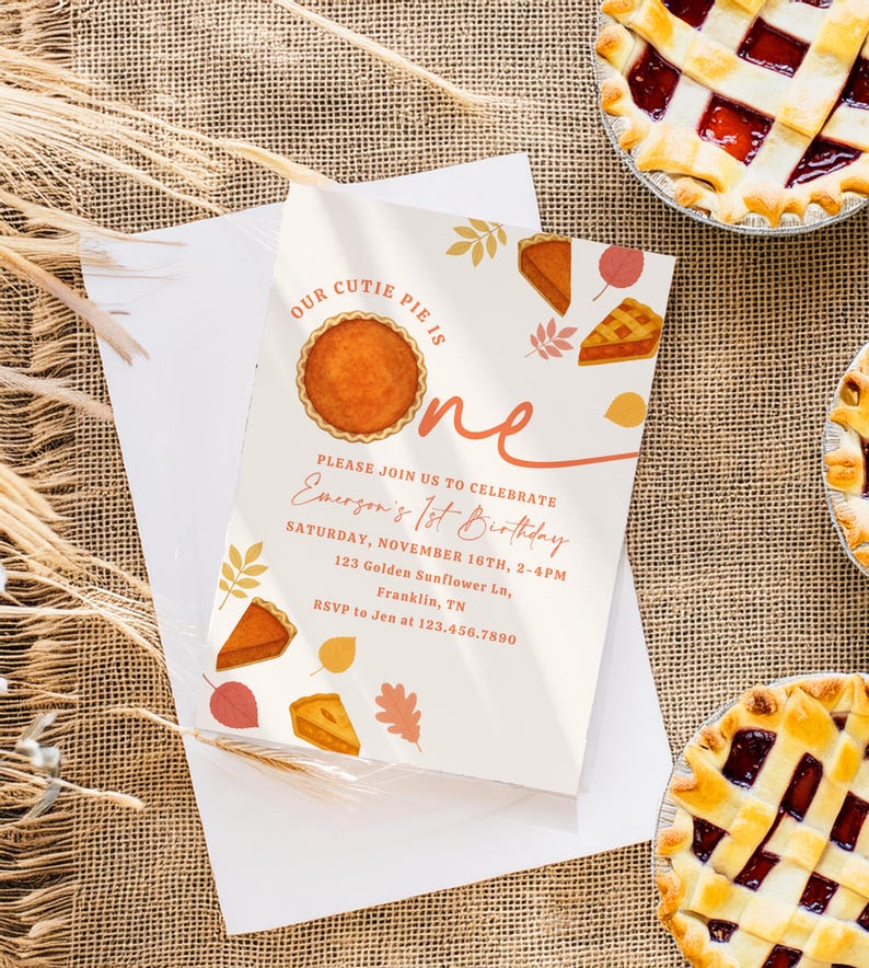 Cutie Pie First Birthday Invitation, Sweetie Pie 1st Invite, Fall ...