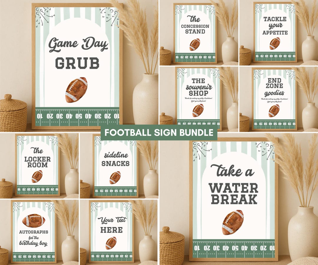 Football Party Signs, Set of 10 Football Birthday Posters, First Year ...