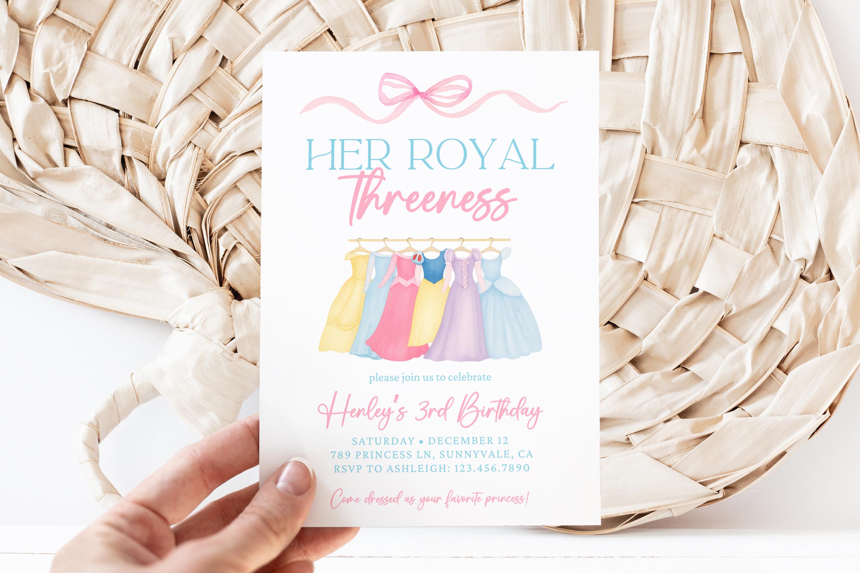 Her Royal Threeness Watercolor Princess Birthday Invitation, Royal Pink ...
