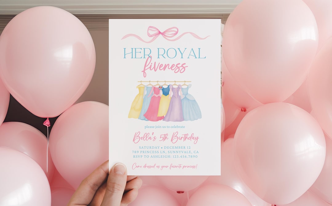 Her Royal Fiveness Watercolor Princess Birthday Invitation, Royal Pink ...