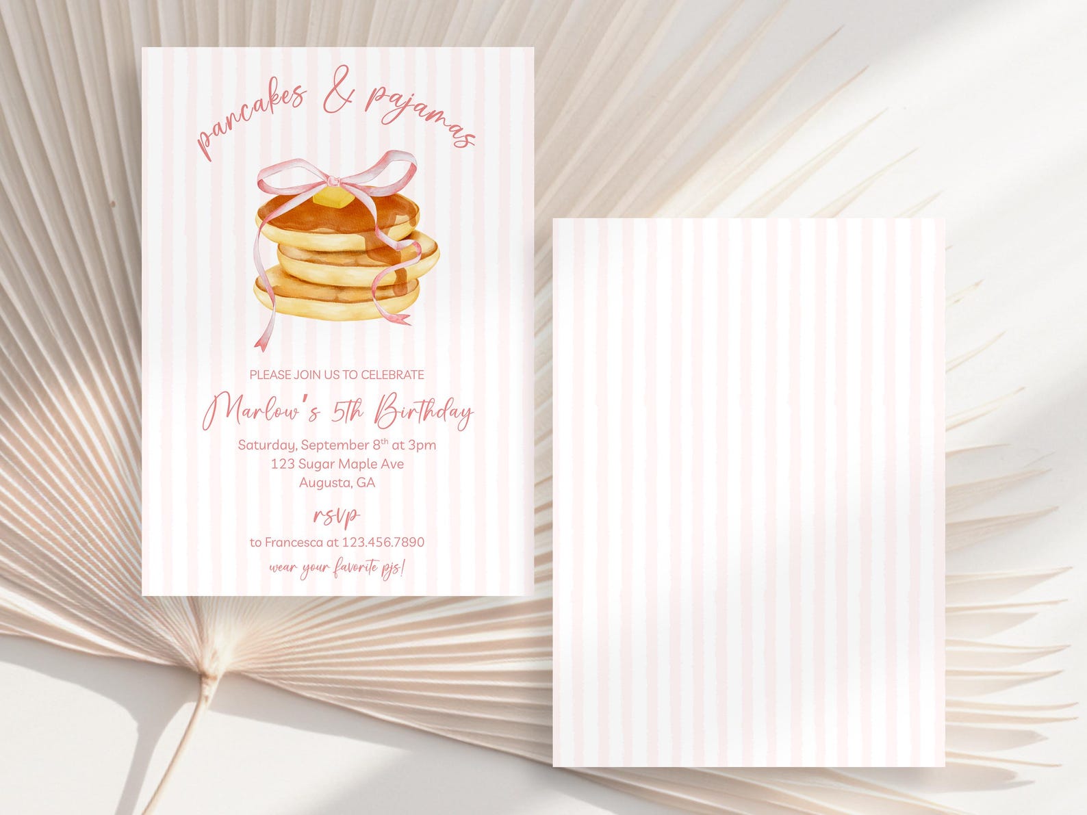 Pancake Birthday Party Invitation, Girls Pancake and Pajamas Party ...